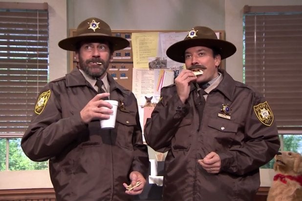 Jon Hamm and Jimmy Fallon Spit Food All Over Each Other in Fake '80s TV ...
