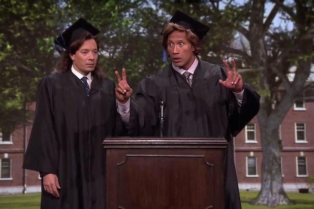 Dwayne 'The Rock' Johnson, Jimmy Fallon Deliver Dumb '80s Commencement ...