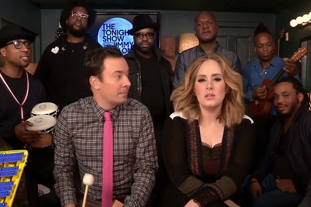 Adele and Jimmy Fallon Perform 'Hello' Using Classroom Instruments (Video)