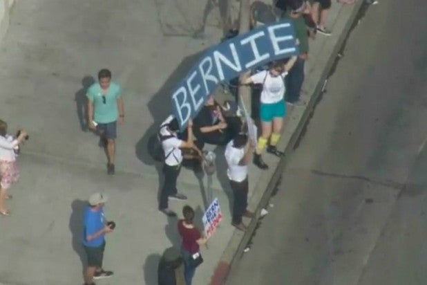Bernie Sanders Supporters Protest Outside CNN Building in Hollywood ...