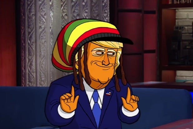 Cartoon Donald Trump Returns to 'Late Show' to Court Bernie Sanders ...
