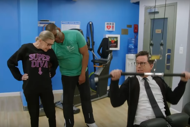 Stephen Colbert Tries out Ruth Bader Ginsburg's 'Super Hard' Workout ...
