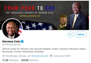 Herman Cain's Estate Slammed After His Twitter Account Resumes 2 Weeks ...
