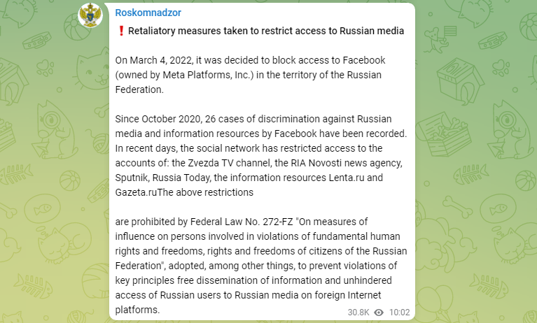 Russia's Internet Agency to Block Access to Facebook - TheWrap