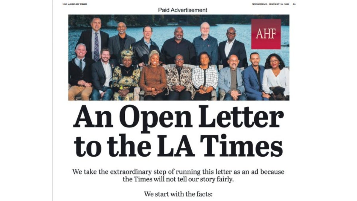 LA Times Reporter Admonishes Critical, Full-Page Ad
