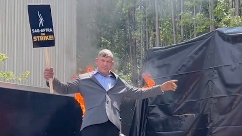 Harrison Ford's Stunt Double Sets Himself on Fire at Strike Rally
