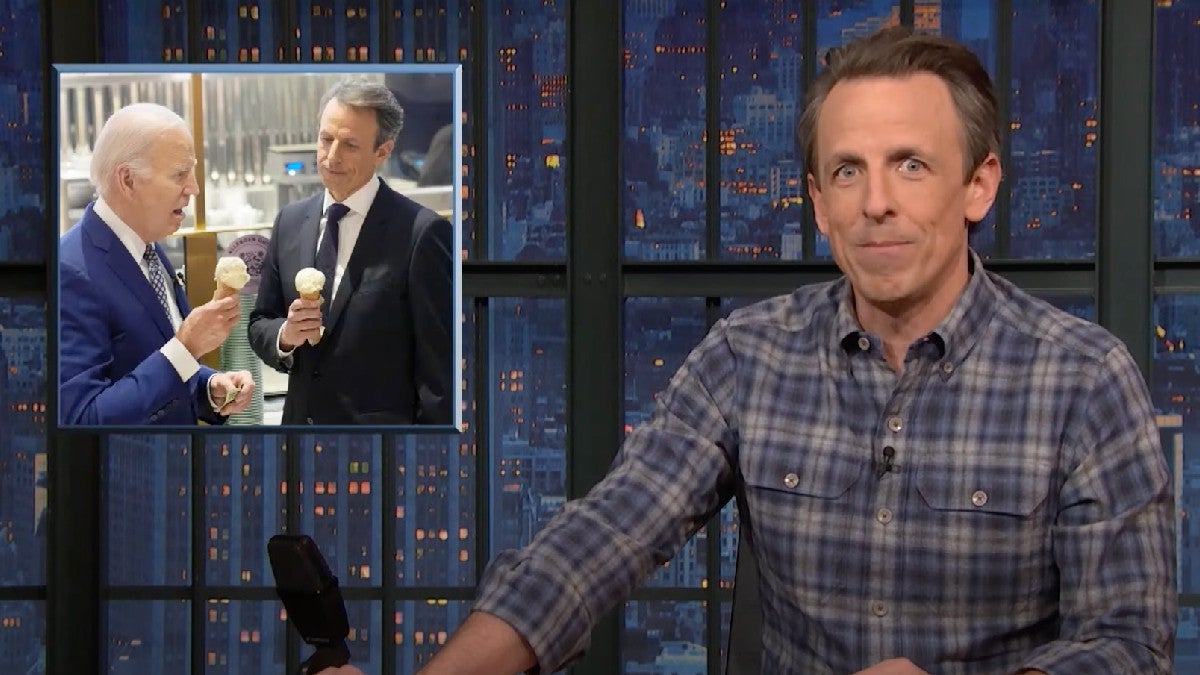 Seth Meyers Winces at Biden's Ceasefire Hint During Ice Cream Trip