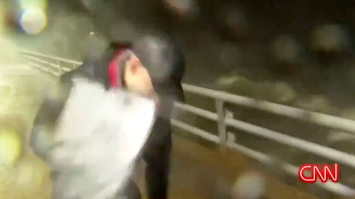 Anderson Cooper Bonked by Flying Debris During Hurricane Milton