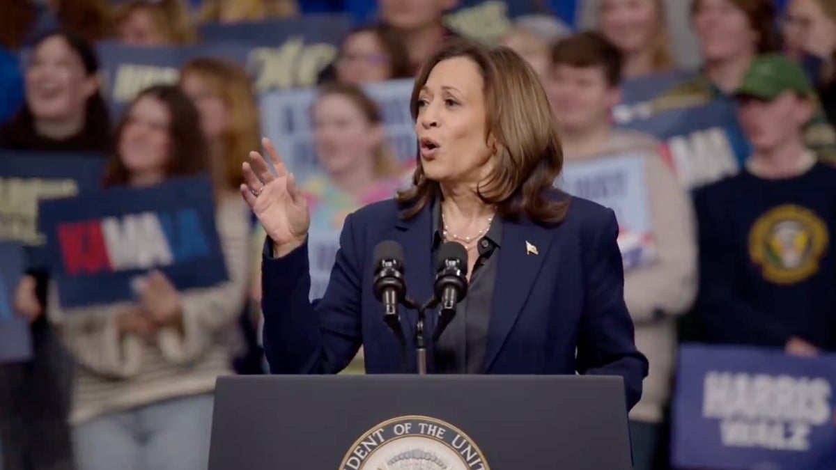 Kamala Harris Waves Off Trump Hecklers at the 'Wrong Rally'